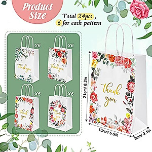 Nezyo 24 Pcs Floral Design Small Thank You Bags with Gold Foiled Printed Thank You Party Bags with Handles White Kraft Paper Bags Party Favor Bags for Wedding Birthday Baby Shower, 8.27x5.91x3.1''