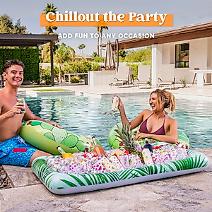 Sloosh 2-Pack Inflatable Serving Bars Cooler - Leaf Pattern Inflatable Cooler Ice Buffet Salad Serving Trays with Drain Plug, Food Drink Cooler for Indoor Outdoor Summer Picnic Pool Beach Luau Party