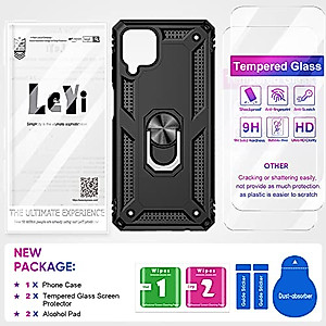 LeYi for Samsung Galaxy A12 Case, Samsung Galaxy A12 Phone Case with [2 Pack] Tempered Glass Screen Protector, [Military-Grade] Ring Kickstand Phone Case for Samsung A 12 5G, Black