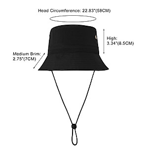 DOCILA Black Bucket Hat for Men Women with Vent Holes Waterproof Fishing Camping Cycling Sun Hat Packable Outdoor Fast-drying Strings Fisherman Cap