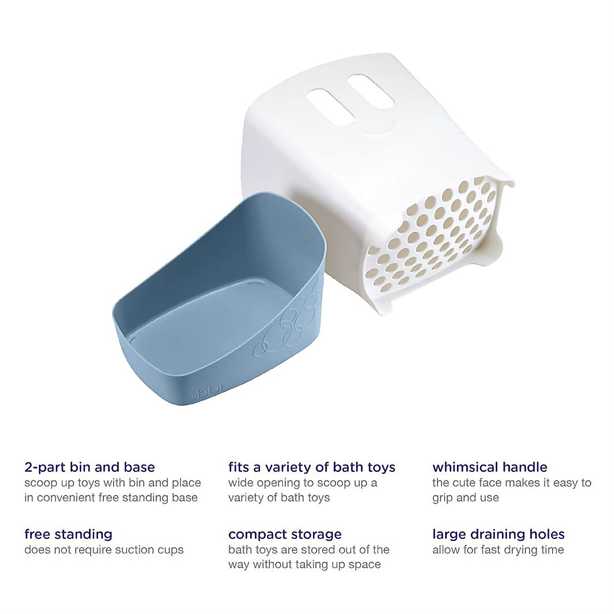 Ubbi Stand Up Bath Toy Storage Organizer, Bath Caddy with Removable Drying Rack Bin for Toddlers and Baby, Cloudy Blue