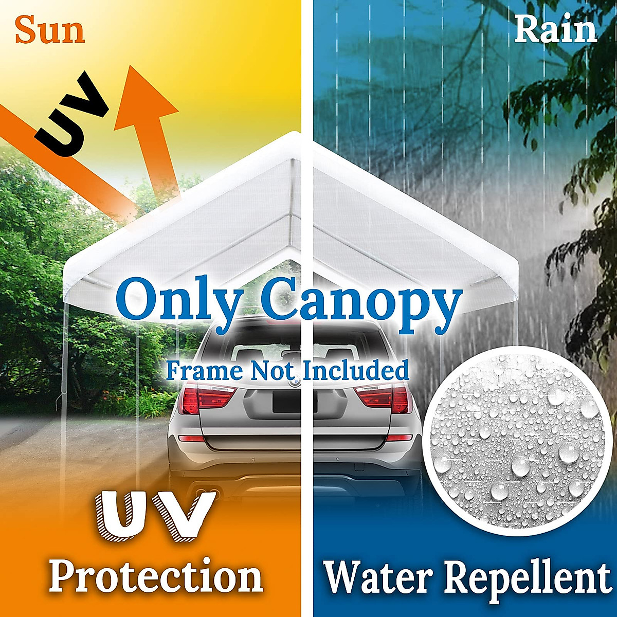 YardGrow 10'x20' Carport Replacement Canopy Cover for Tent Top Garage Shelter Cover with Ball Bungees (Only Cover, Frame is not Included)