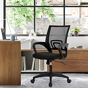 Furniture of America Knoll Ergonomic Desk Chair, Mesh Computer Chair with Lumbar Support& Armrest, Adjustable Home Mid Back Task Chair Modern Executive Rolling Swivel for Home Office, Black