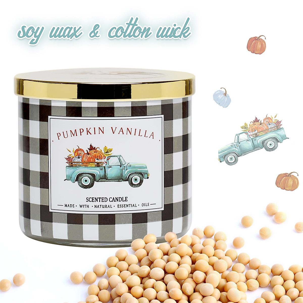 Pumpkin Candle Fall Candle Pumpkin Vanilla Secented Candle Autumn 3 Wicks Large Candle 14 oz