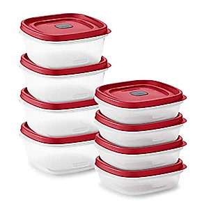 Rubbermaid 16-Piece Food Storage Containers with Lids and Steam Vents, Microwave and Dishwasher Safe, Red & Easy Find Lids 7-Cup Food Storage and Organization Container, Racer Red