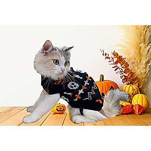 Vehomy 2Pcs Pet Halloween Sweaters Dog Halloween Pumpkin Sweater Kitten Cat Holiday Theme Turtleneck Knitwear Shirt with Pumpkin Skull Patterns Dog Puppy Halloween Costume Clothes for Small Dogs XS