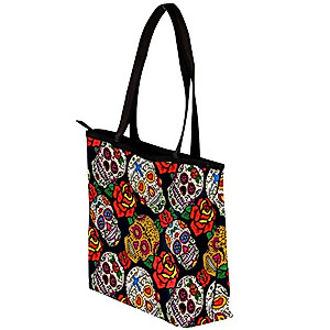Purses for Women, Tote Bag, Bags for Women, Womens Handbags, Seamless skulls flowers roses pattern