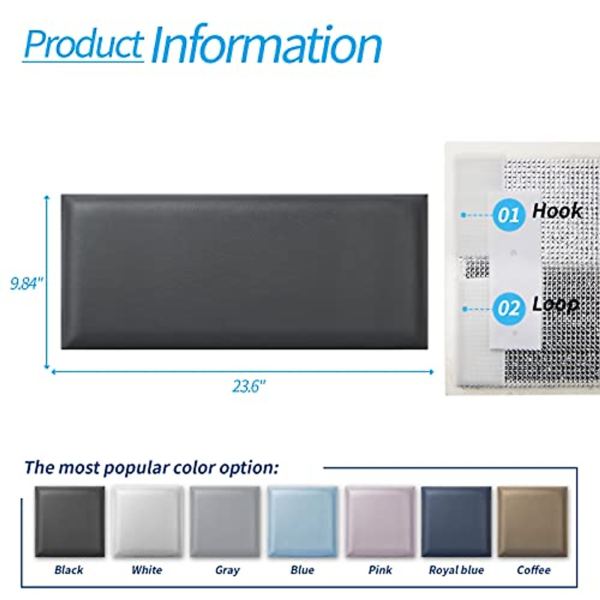 Art3d Adjustable Wall Mounted Upholstered Headboard for King, Twin, Full and Queen, Reusable and Removable Padded Wall Panels, Interchangeable Bed Panels in Black (6 Panels, 9.84" x 23.6")