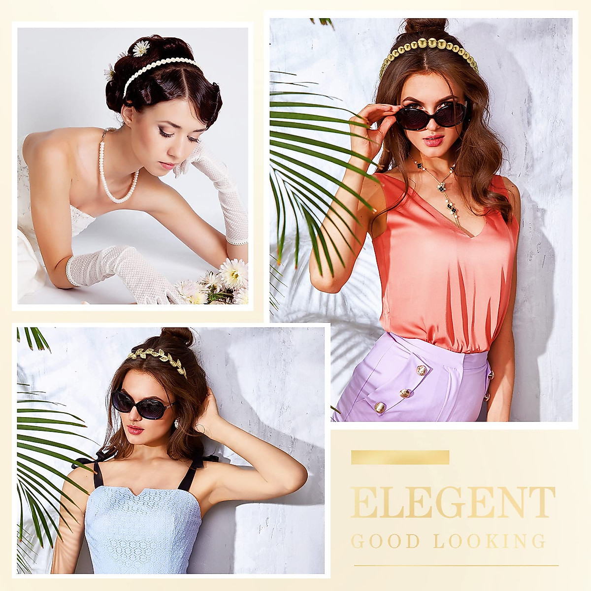 Juinte 12 Pcs Pearls Headband Rhinestones Hairbands Faux Pearl White Bridal Headband Gold Alloy Flower Head Band Metallic Butterfly Hair Hoop Headband Wedding Hair Accessories for Women, 12 Styles