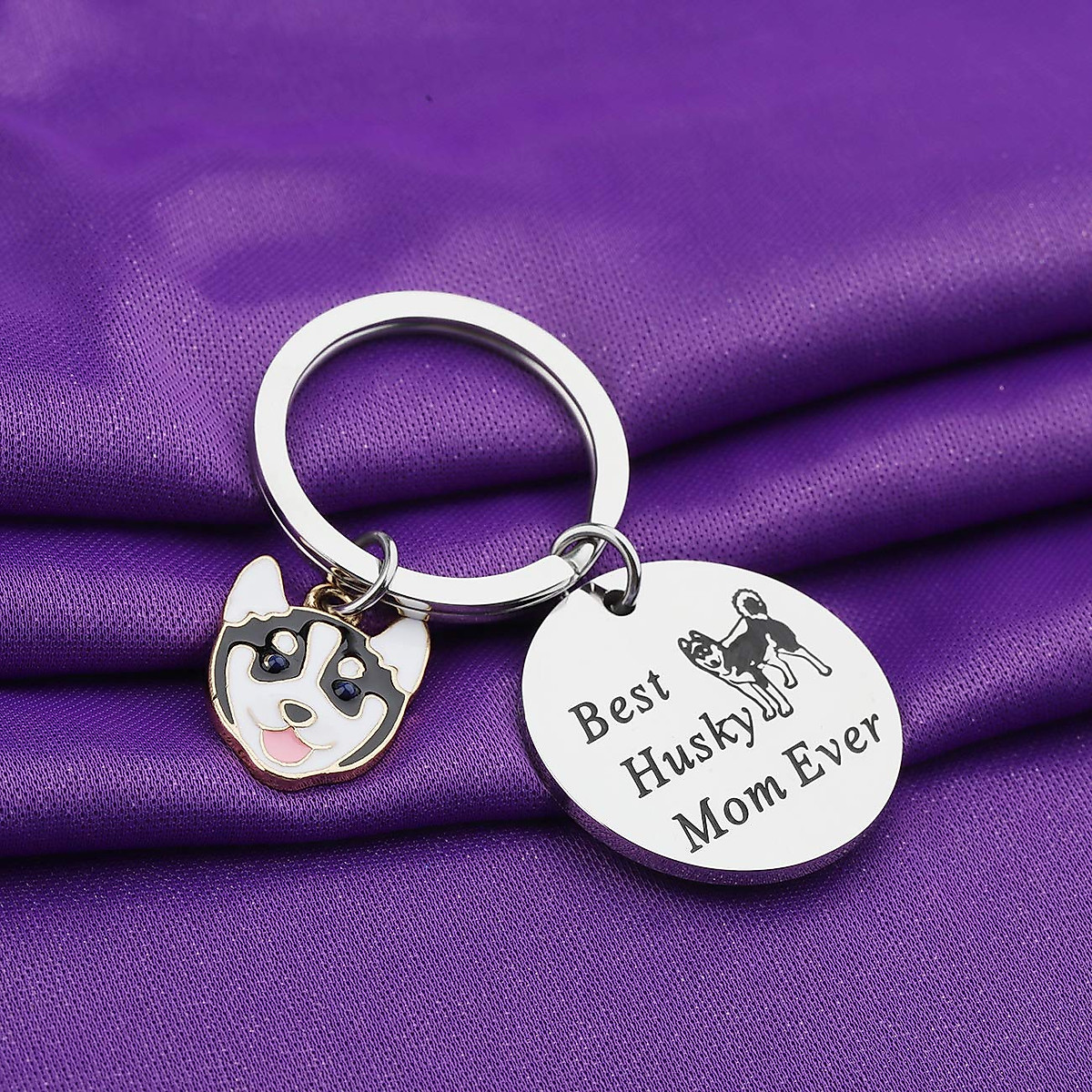 PENQI Husky Keychain Husky Jewelry Best Husky Mom Ever Keychain Dog Mom Ever Gift Dog Lover Dogs Jewelry for Husky Lover (sliver)