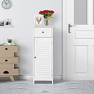 Yaheetech Bathroom Floor Storage Cabinet, Freestanding Side Table Storage Organizer Unit with Drawer and Single Shutter Door, L12.6xW12xH34.5 Inches