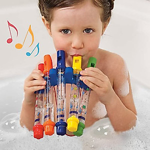 5 Pcs Water Flutes Bath Toy Set (Included Music Sheets) Colorful Water Whistling Kids Fun Bath Toys Bath Tub Tunes Music Toy for Toddler Boys Girls