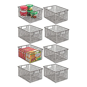 mDesign Metal Wire Food Storage Basket Organizer with Handles for Organizing Kitchen Cabinets, Pantry Shelf, Bathroom, Laundry Room, Closets, Garage - Concerto Collection - 8 Pack - Bronze