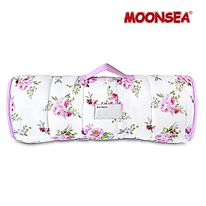 Toddler Nap Mat for Girls Floral, Warm Kids Sleeping Mat with Removable Pillow and Fleece Minky Blanket, Lightweight Perfect for Kids Preschool, Daycare, Travel Sleeping Bag, Fit Standard Cot