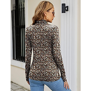 LUYAA Women's Plus Size Warm Long Sleeve Turtleneck Top Ultra Soft Fall Thumb Holes Black Small for Fall Winter Black Floral Medium