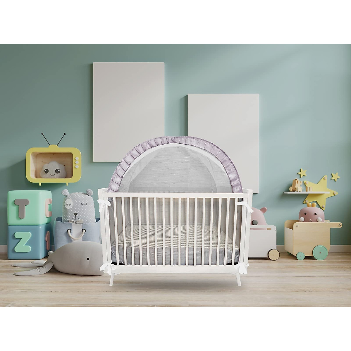 Beyond Home Safety Baby Crib Tent Crib Net to Keep Baby in, Pop Up Crib Tent Canopy Keep Baby from Climbing Out in Grey Unisex, BH-TENT-GREY