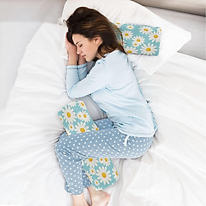 xigua Blue Little Daisies Neck Roll Pillow for Neck Relief with Removable Washable Cover - Memory Foam Round Cylinder Bolster, Ergonomically Designed for Head, Neck, Back, and Legs