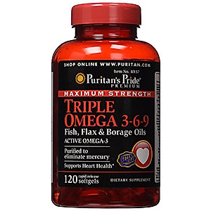 Puritan's Pride Maximum Strength Triple Omega 3-6-9 Fish, Flax & Borage Oils-120 Softgels