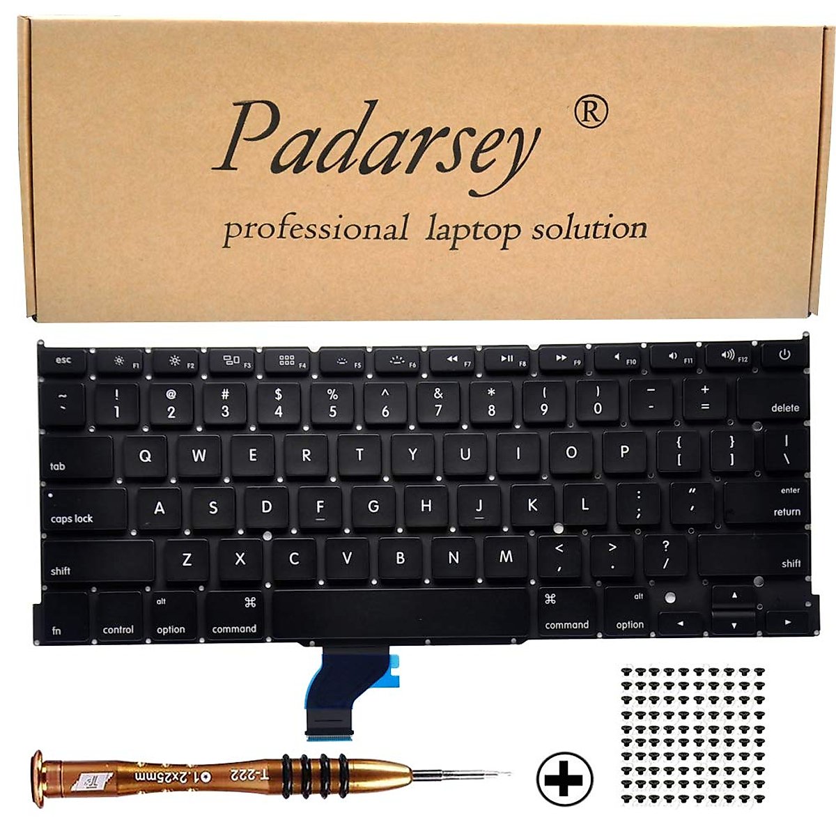 Padarsey Replacement Keyboard Compatible for MacBook Pro A1502 13" 2013-2015 Retina Series Black US Layout Part Numbers ME864 ME865 ME866 with 80Pce Keyboard Screws and Screwdriver