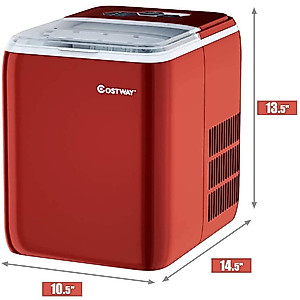 Ice Maker Countertop, Automatic Electric Ice Maker Machine w/Self-Cleaning Function, Portable Ice Machine with Ice Scoop and Basket (Red)