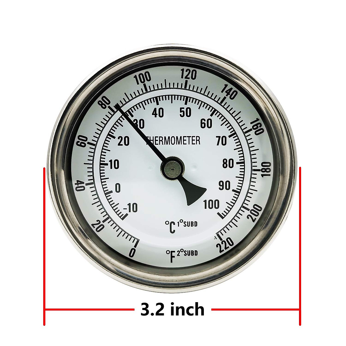 Home Brewing Distilling Dial Thermometer for Brew Kettle Pot, 3.2" Dial, Stainless Steel - 4" Probe Stem