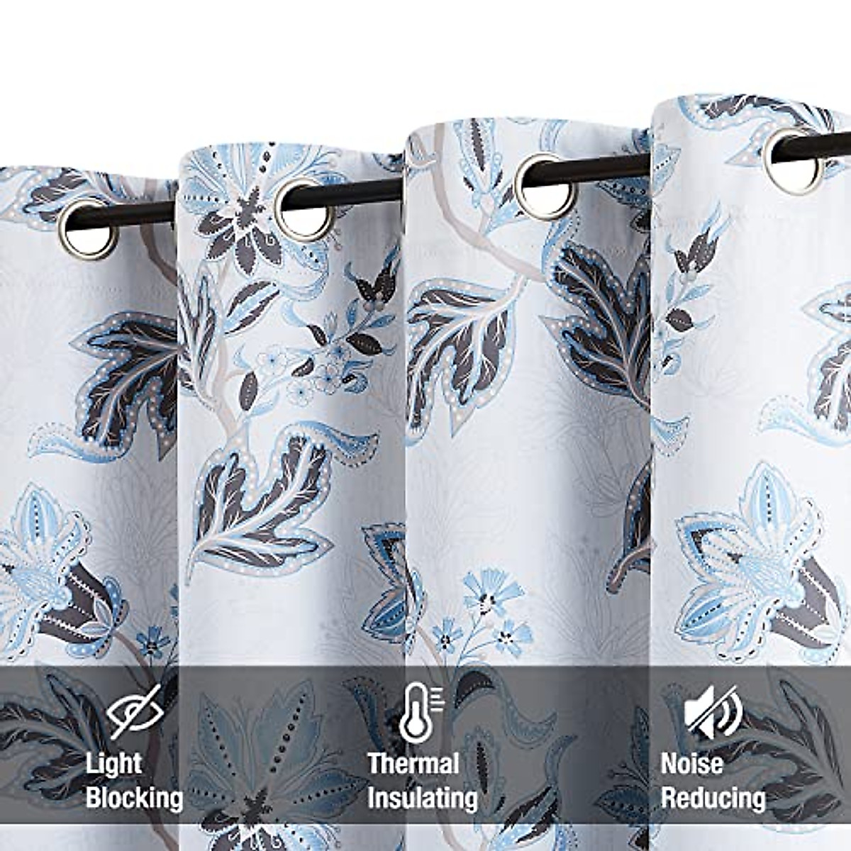 Blue White Blackout Curtains for Bedroom Living Room 84inch Long Floral Vine Leaf Curtain Panels Triple Weave Thermal Insulated Curtain Drapes 50" W 2 Panels