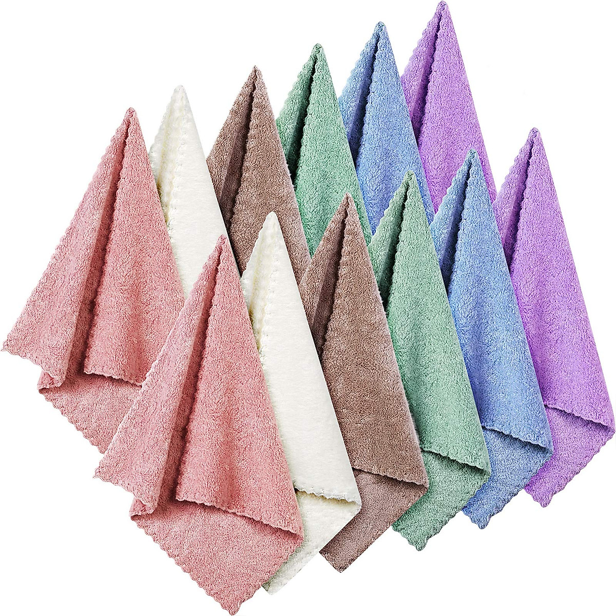 Syhood 12 Pieces Face Wash Cloth 12 x 12 in Makeup Remover Cloths Towel Coral Velvet Facial Microfiber Soft Fast Drying Facial Cleansing Towel for Face(Beige, Blue, Purple, Brown, Green, Pink)