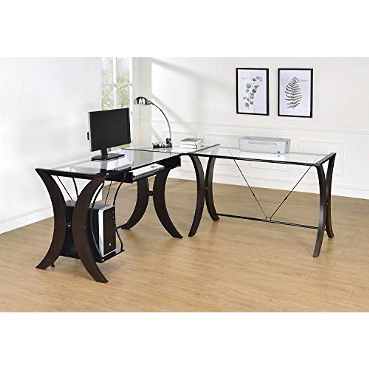 Coaster Home Furnishings CO-800446 Monterey 3-Piece L-Shape Computer Desk Set, Cappuccino and Clear, 68 W x 67 D x 30 H