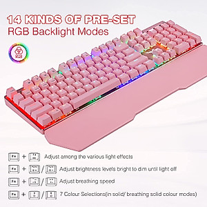 Havit Mechanical Keyboard and Mouse Combo RGB Gaming 104 Keys Blue Switches Wired USB Keyboards with Detachable Wrist Rest, Programmable Gaming Mouse for PC Gamer Computer Desktop (Pink) (Renewed)