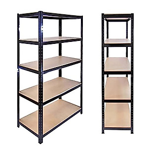 5-Shelf Adjustable Heavy Duty Storage Shelving Unit, Metal Steel Shelf Rack for Kitchen Garage Pantry Organization, Black (40 x 90 x 180cm)