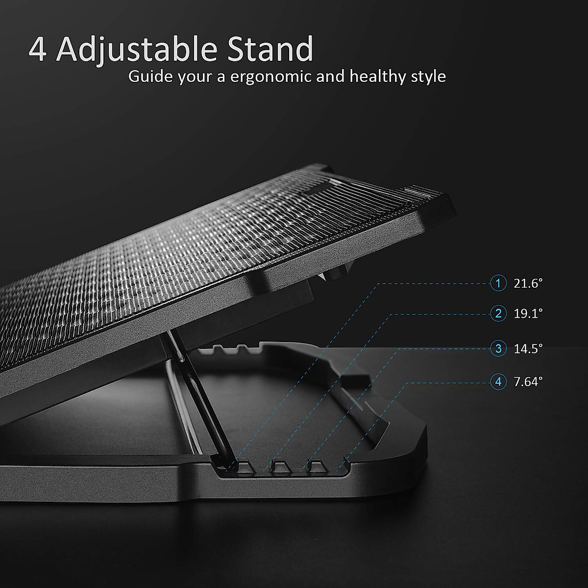 AICHESON Laptop Cooling Pad 5 Fans Up to 17.3 Inch Heavy Notebook Cooler, Blue LED Lights, 2 USB Ports, S035, Blue-5fans