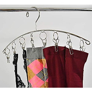 Home-X 2Pcs Drip-Dry Stainless Steel Clothes Drying Hanger, Laundry Clothesline, 8 Built-in Clothespins, Heavy-Duty Clothes Hangers, Dry Socks Towels Bras Baby Clothes, Gloves-16”x4”