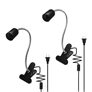 ZHGYNAWE Clip on Desk Lamp Holder,2Pcs 86.6In Wire Reading Light Stand Clamp Fixture E27 Bulb Socket Extender 360° Adjustable Gooseneck Night Lamps with Studio-Black