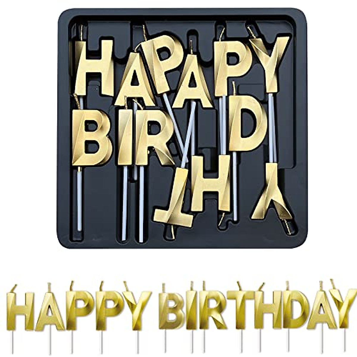 Comluge 13Pcs 3.55 Inches 3D Gold Happy Birthday Letter Candles for Cake Metallic Looking Candles for Birthday Cake Cupcake Candles(Small, Gold)
