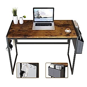 AWQM Computer Desk 39-Inch Writing Desk Home Office Small Study Workstation Industrial Style PC Laptop Table with Storage Bag and 4 Hanging Hooks