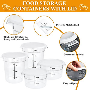 Milkary 4Pcs Food Storage Container with Lids, Clear Round Dough Proofing Container, Commercial Containers with Scales and Handles for Bread Dough Rise Fridge Kitchen Organization 2 Qt 4 Qt (White)