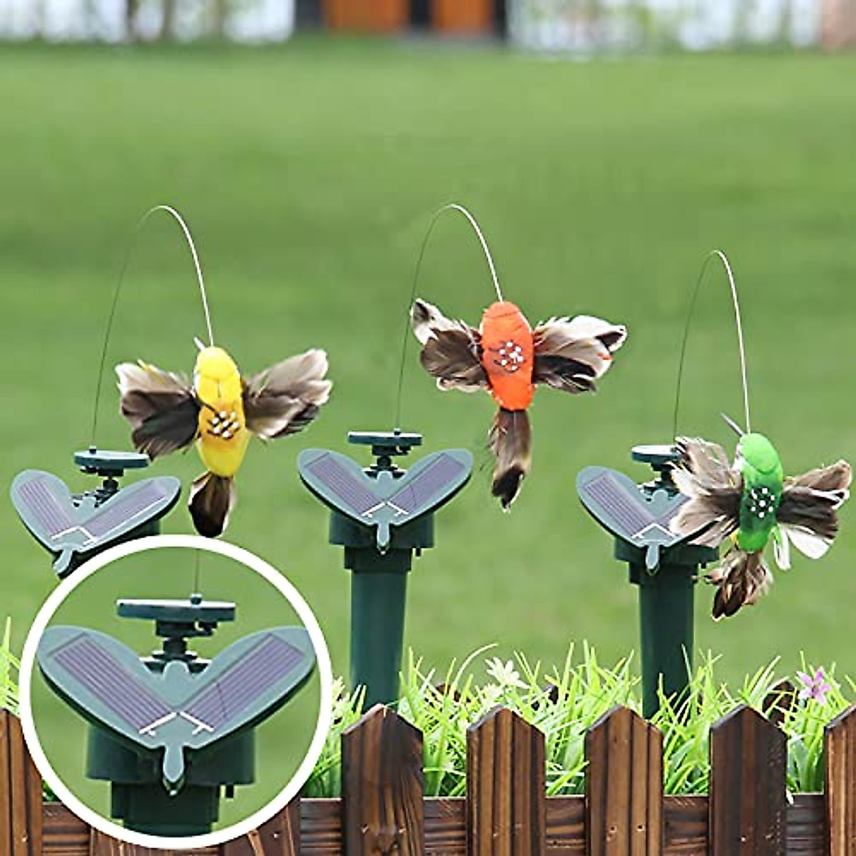 Hummingbird Solar Garden Dancing Decor Hummingbird Solar/Battery Powered Decoration & Hangs Large Glass Vases Floor Standing (A, One Size)