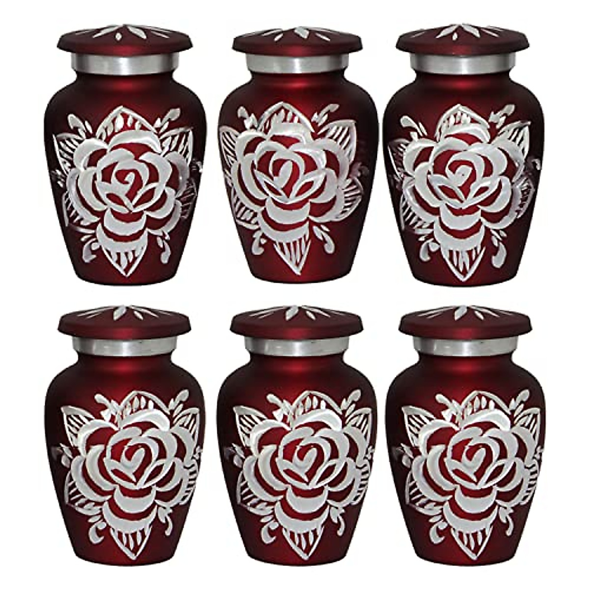 Red Rose Urns - Keepsake Urns for Human Ashes - Mini Urns Set of 6 with Premium Box & Bags - Honor Your Loved One with Handcrafted Small Cremation Urns - Perfect Red Urns for Adults & Infants
