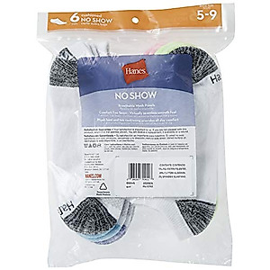 Hanes womens Plush Comfort Toe Seam No Show Socks, 6-pair Pack fashion liner socks, White With Color Heel & Toe, Shoe Size 5-9 US
