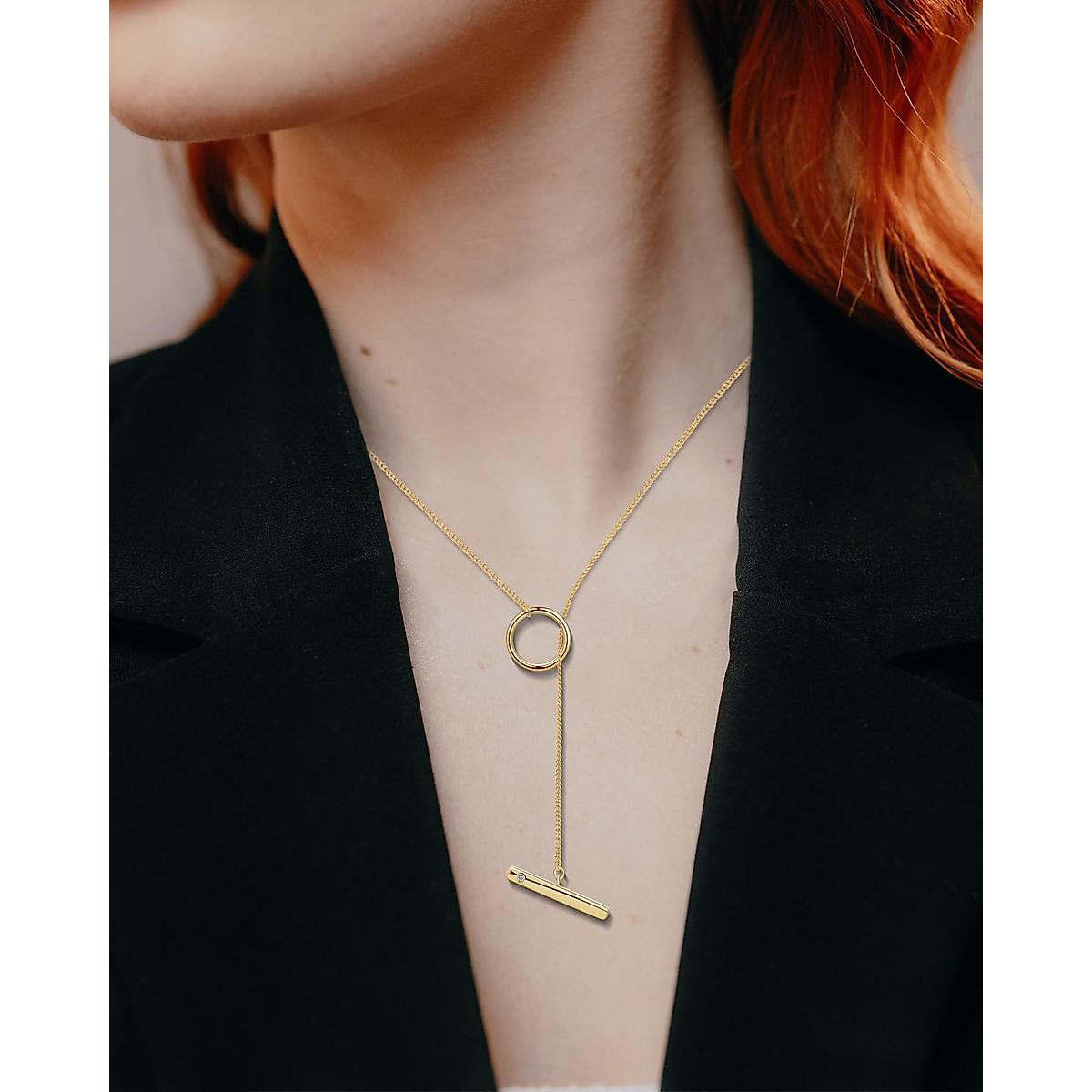 Lynwei Gold Lariat Necklace 18K Gold Plated Y Necklace Gold for Women Circle Bar Necklace Trendy Hypoallergenic Jewelry Christmas Gift