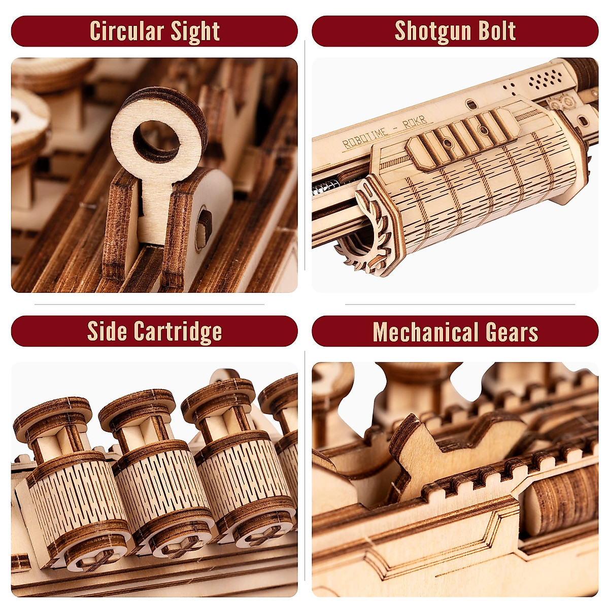 ROKR 3D Wooden Puzzle Rubber Band Guns for Adults,Toy Shotgun Model Building Kits for Adults to Build,Toy Guns for Kids 12-14,Challenge Wood Crafts Puzzles for Adults,Cool Toys Hobbies for Men Women