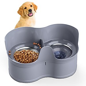 Fithome 2-in-1 Dog Bowl Set, Anti-Spill Design, Stainless Steel Bowls, 2L/65 oz Water Bowl & 1L/27 oz Food Bowl, Mess-Proof Pet Feeder