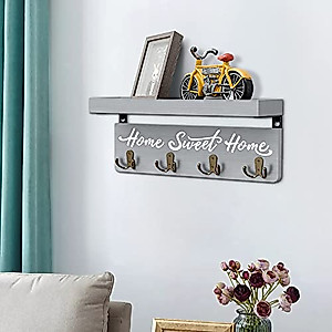 buways Wall-Mounted Key and Mail Holder, Wooden Key Rack with 4 Double Key Hooks, Rustic Home Decor for Entryway(Gray)