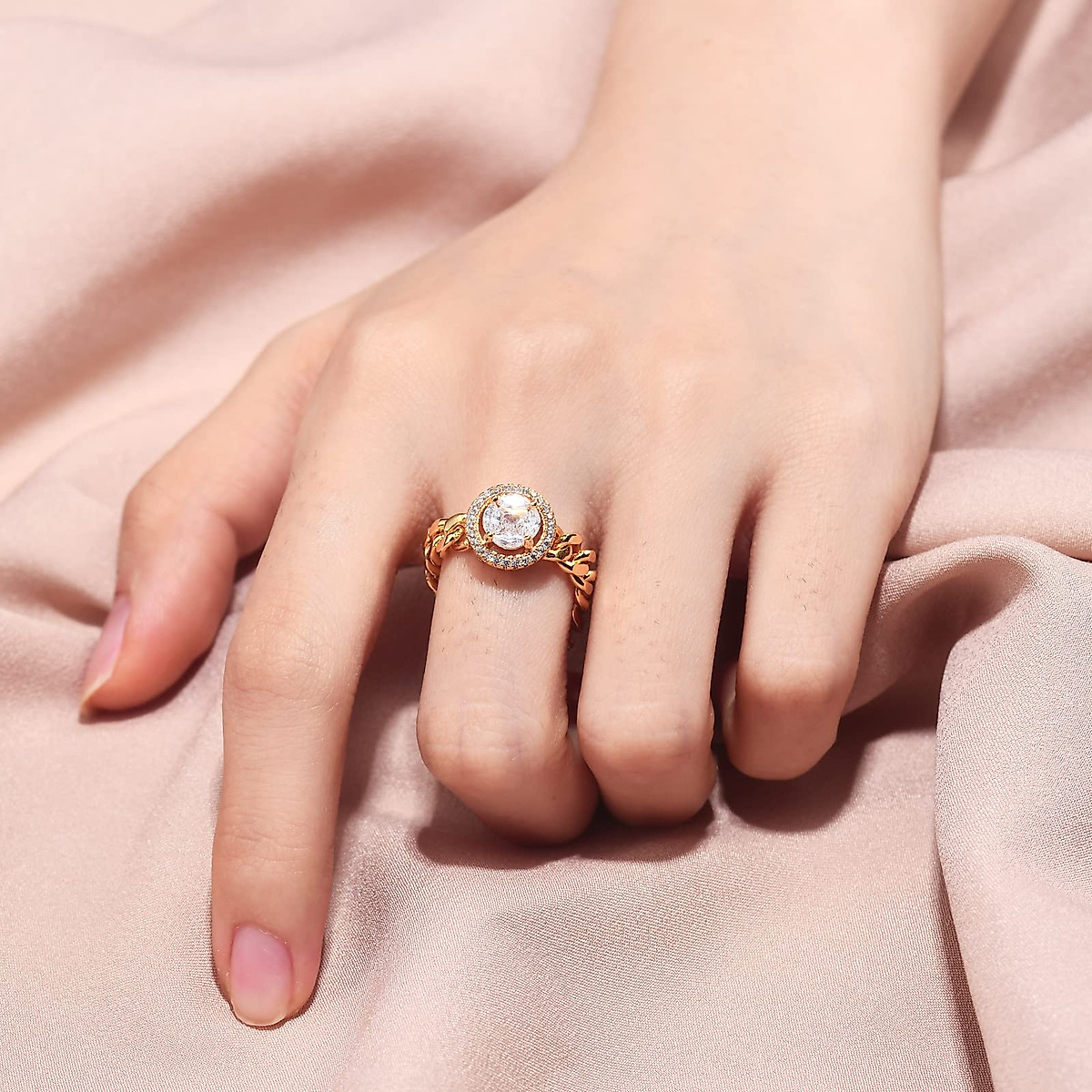 AllenCOCO Gold Cubic Zirconia Ring for Women Trendy Ring 14k