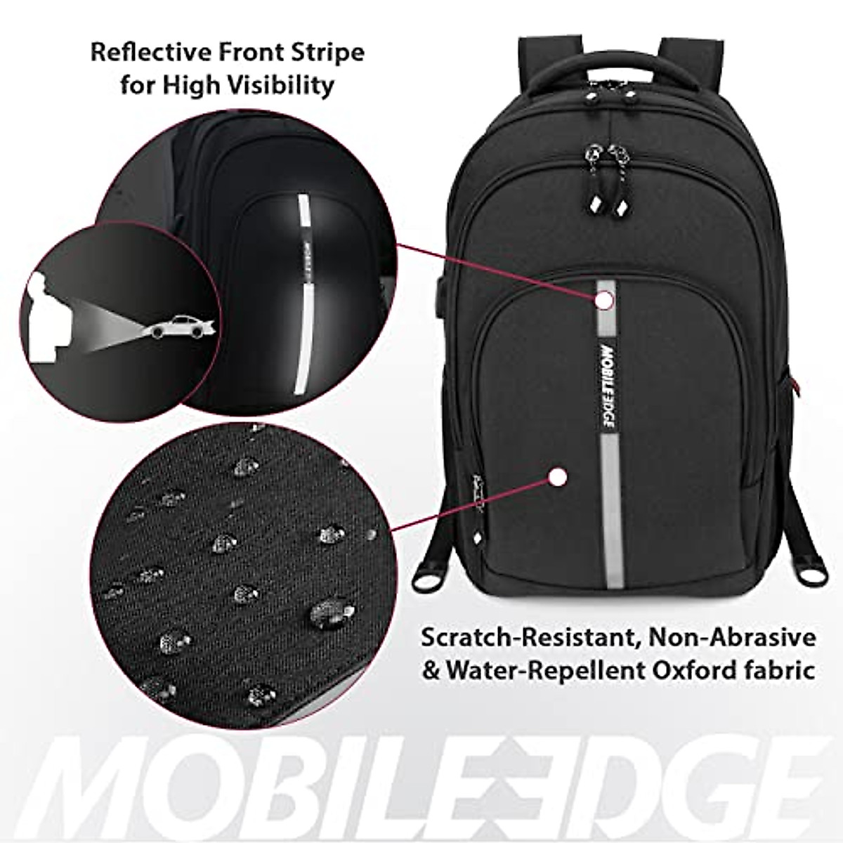 Mobile Edge Commuter Laptop Backpack for Men and Women, 16 Inch Computer Bag for Travel, Work, Commuting, with USB Charging Port, Lightweight, Black