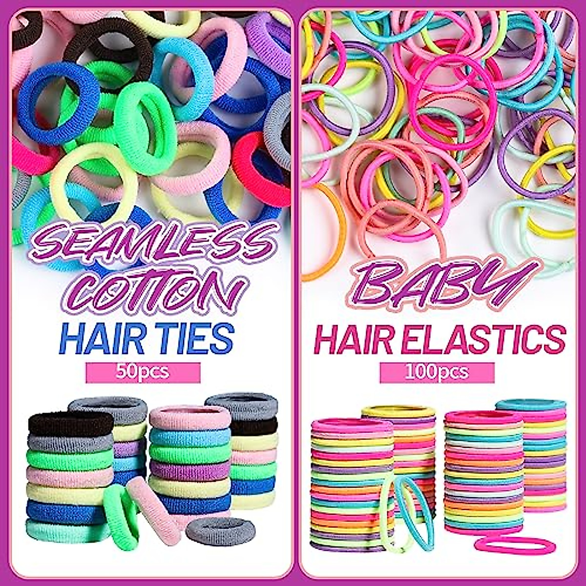 Teenitor Elastic Hair Ties, Hair Accessories for Girls, Colorful Baby Elatic Hair Bands Set with Hair Clips