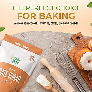 Health Garden Date Sugar (16 OZ), Organic Date Sugar Sweetener, All-Natural Dried Ground Dates, Rich in Vitamins and Minerals, No Gluten, Non-GMO, Low Glycemic Sugar Substitute (1 LB pack of 1)