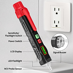 AVID POWER Voltage Tester, Non Contact Voltage Tester Dual Range AC 12V-1000V/48V-1000V, Electric Tester Pen with LCD Display, Buzzer Alarm&Live/Null Wire Judgment, Testing Pen with Flashlight
