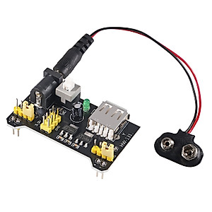 AITIAO 6Pcs MB102 3.3V/5V Breadboard Power Supply Module with 6Pcs 9V Battery Clip Buckle T-Type Power Cable Male 2.1MM DC Jack Plug