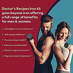 Doctor’s Recipes Iron 65 mg Carbonyl Iron with Vitamin C, Maximized Absorption Easy on The Stomach, Red Cells Formation, Blood, Heart, Brain, Muscle & Immunity Health, Vegan Non-GMO 60 Tablets